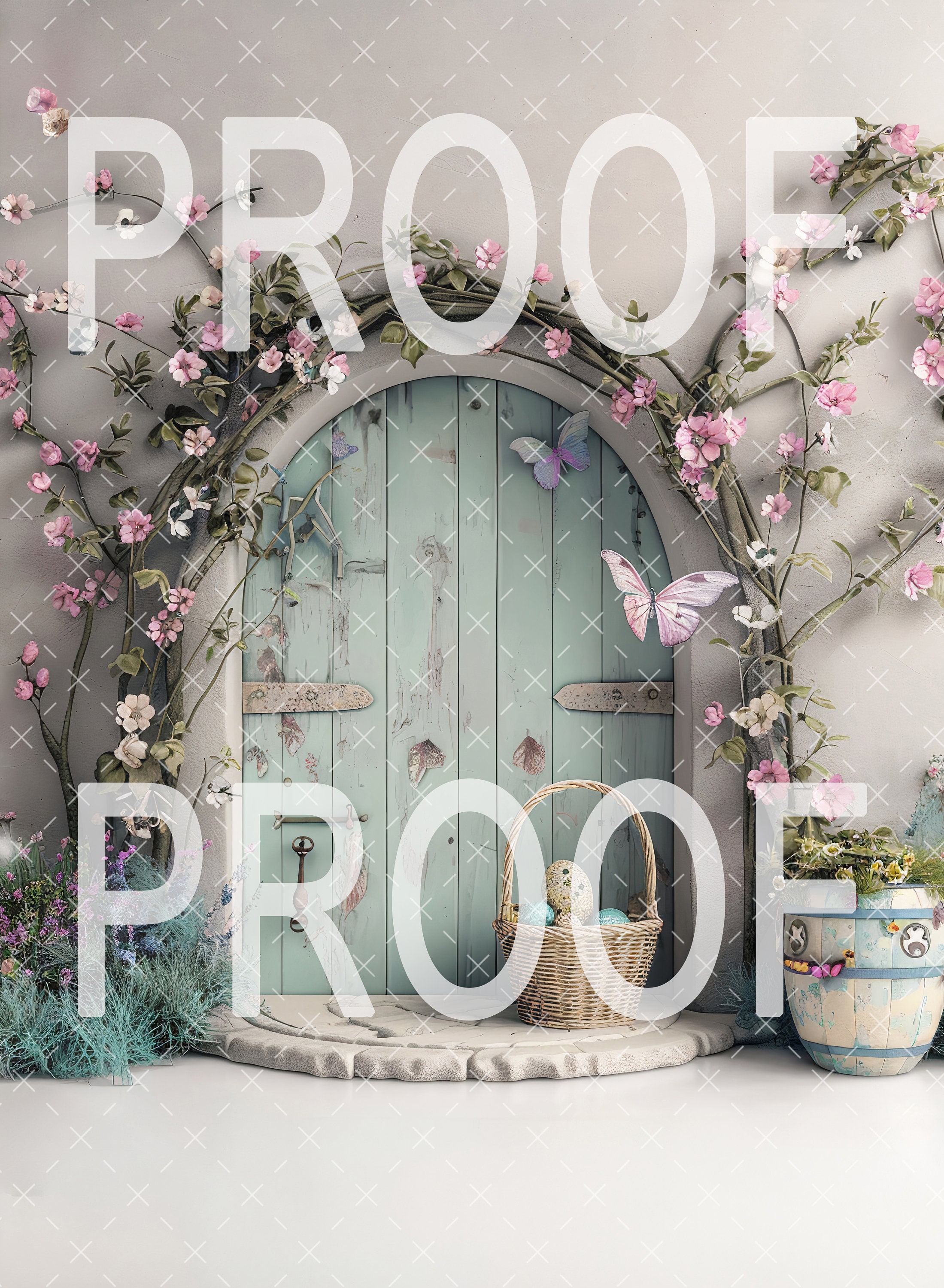 Floral Blue Door Easter Digital Backdrop, Easter Digital Backdrop ...