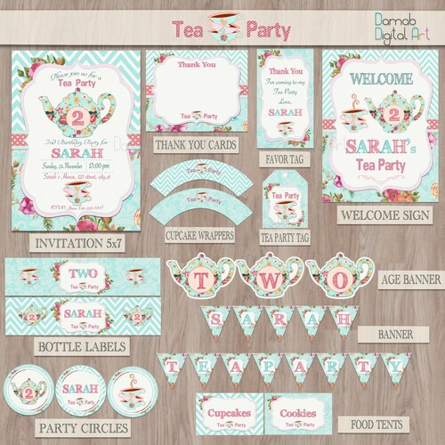 Tea Party Printable Party Package YOU Print Tea for Two Pink | Etsy