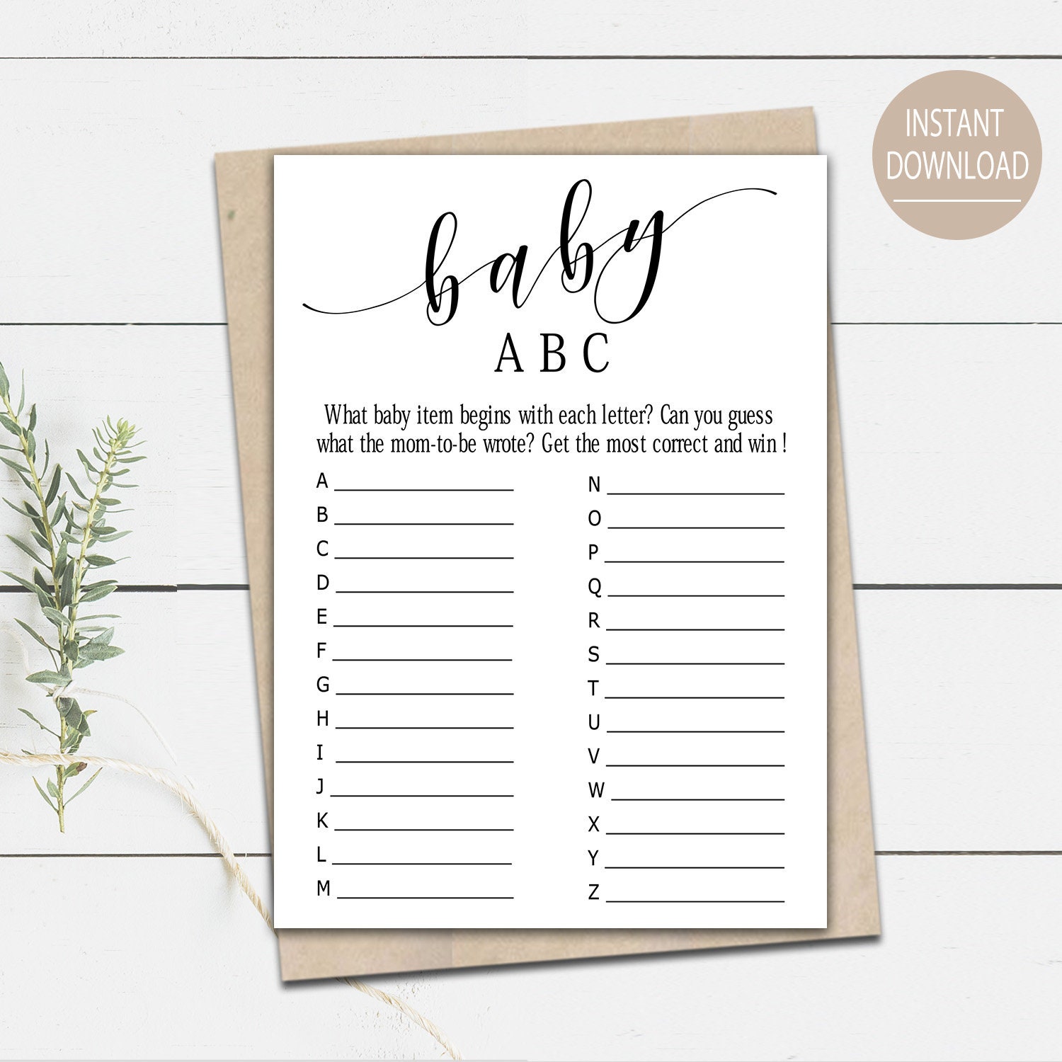 BABY ABC GAME Baby Items Game Alphabet Game Baby Shower Etsy