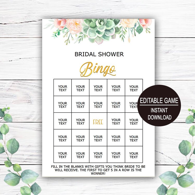 Editable Bingo Cards Bridal Shower Bingo Cards Downloads Etsy