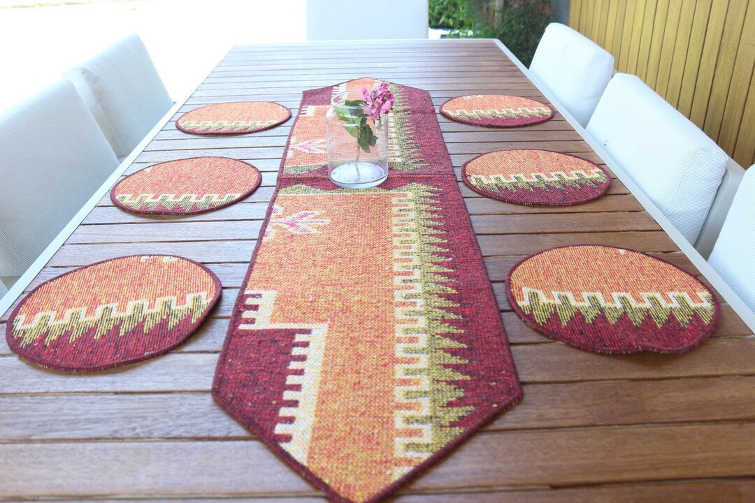 Turkish Rug Supla, Table Runner Set, Kitchen Decor, Service Rug ...