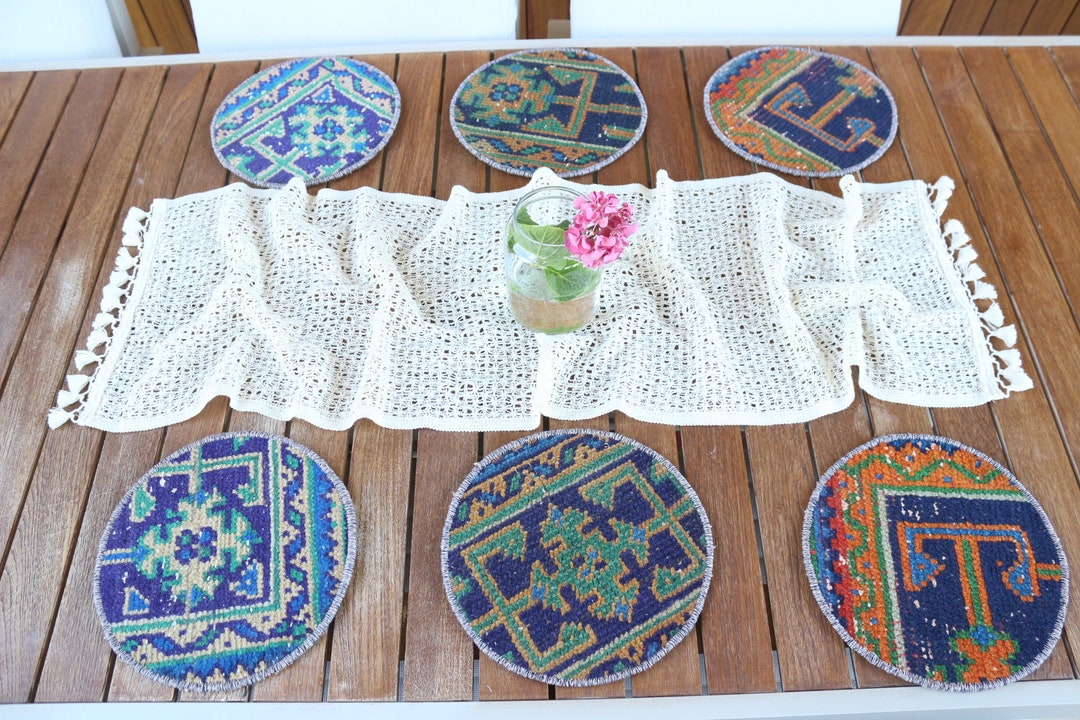 Kilim Supla, Table, Gift for Her, Blue Placemat, Rug Underplate ...
