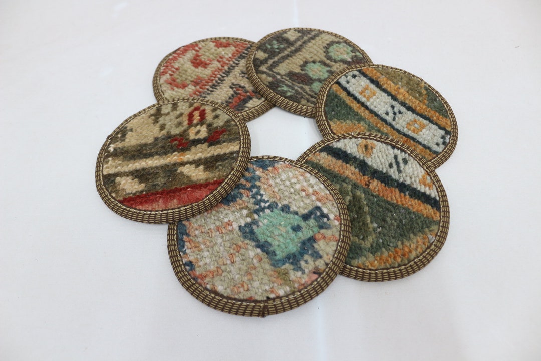 Rug Coaster, Set of Six, Gift for Her, Green Coaster, Rug Coaster ...