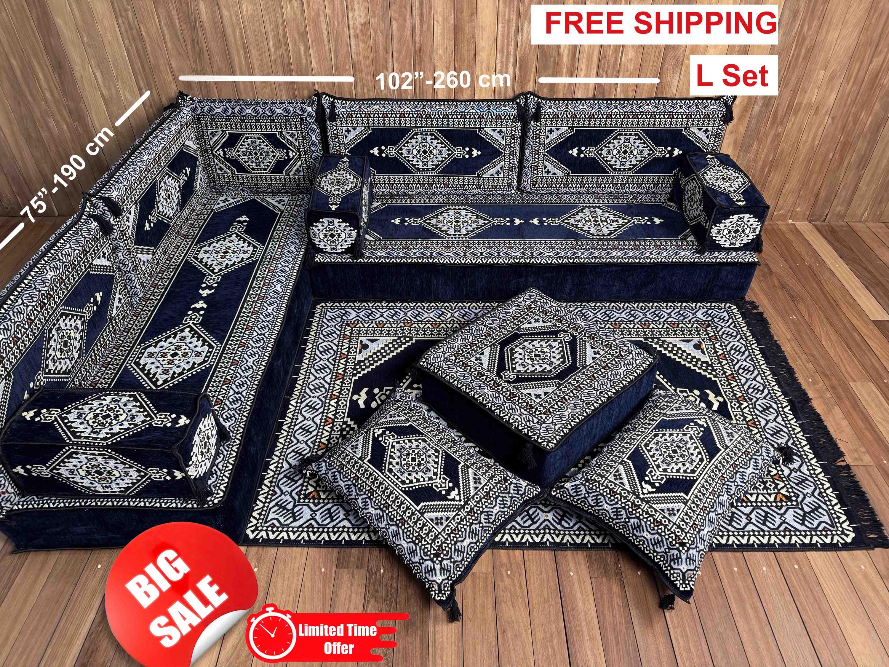 Handmade Majlis Set, Black Corner Floor Sofa, Arabic Ottoman Seating ...