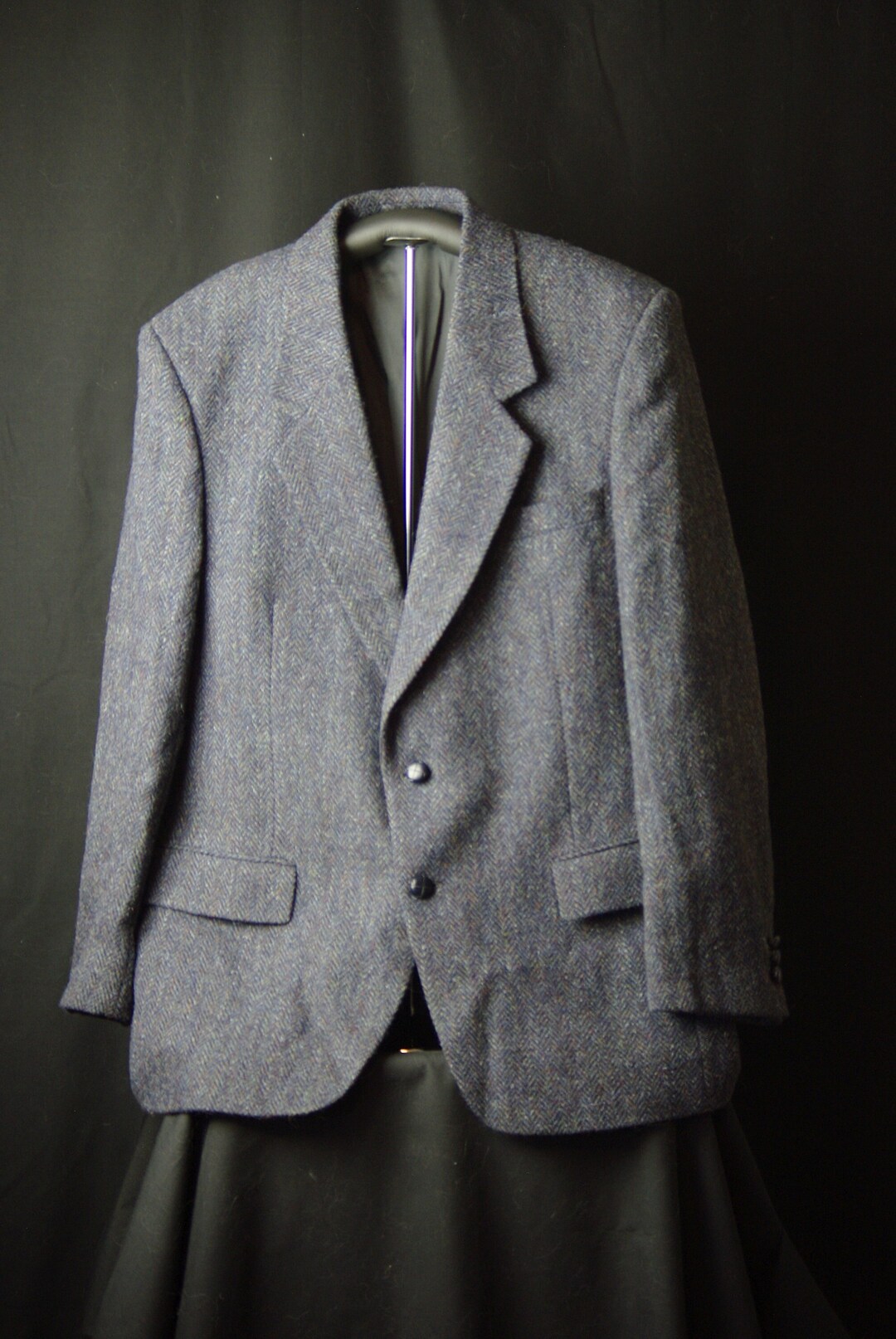 Harris Tweed Jacket Herringbone Design Steel Grey / Blue Scottish Wool ...