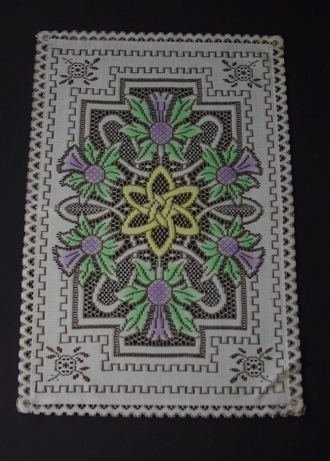 Scottish Lace Tray Cloth Vintage 14 X 20 Celtic Knot Mauve Thistle Made ...