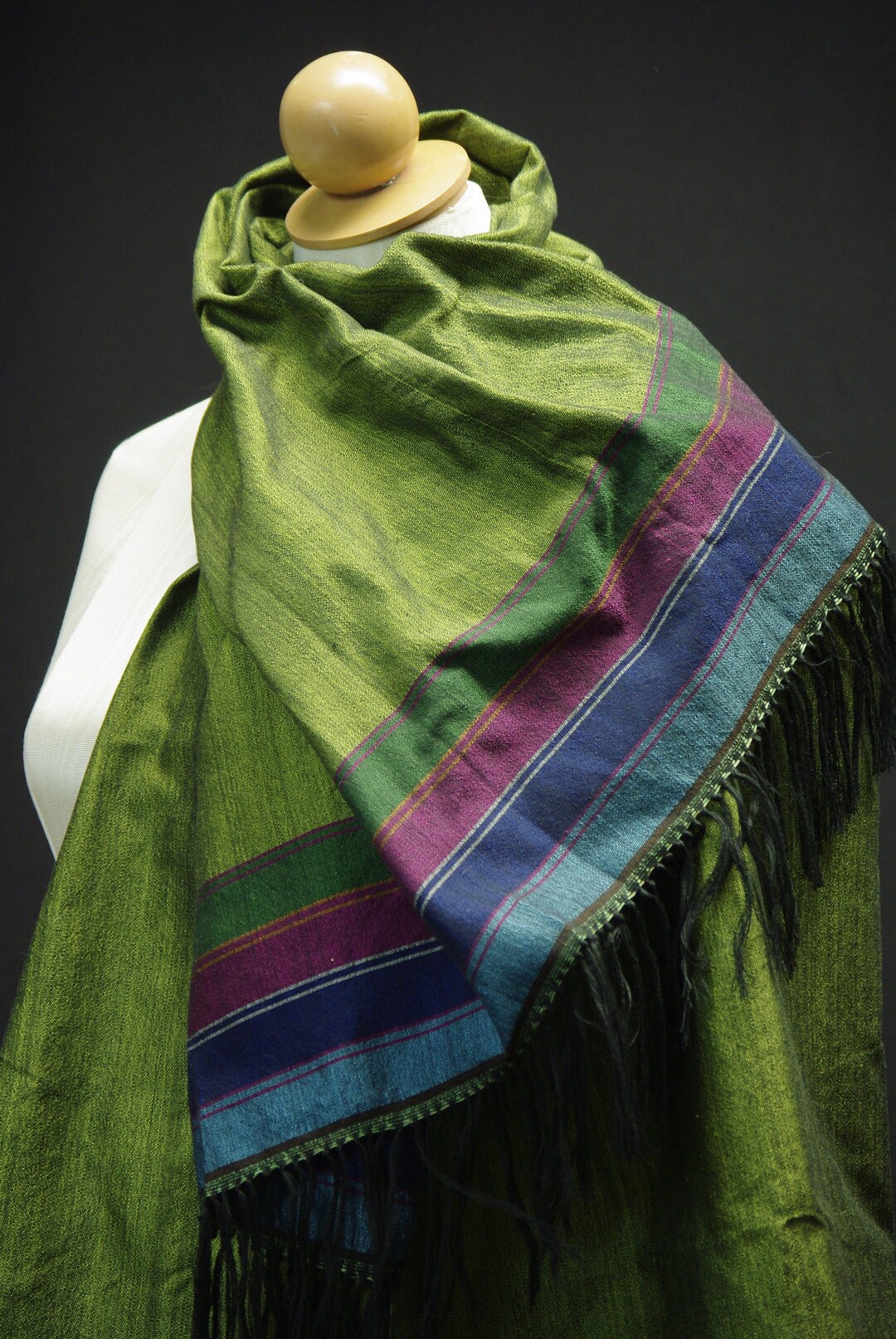 Fringed Formal Shawl Olive Border Stripes Fuschia Navy Teal Wrap - Etsy