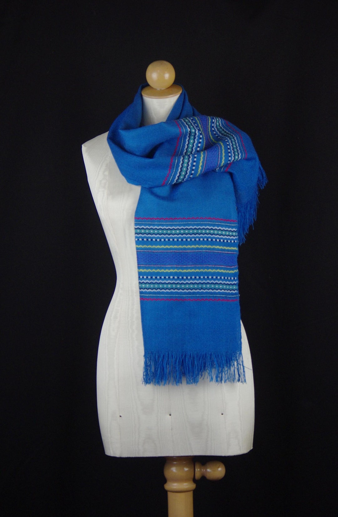 Teal Blue Woven Scarf Border Design Fringed Light Weight 18 X 50 - Etsy