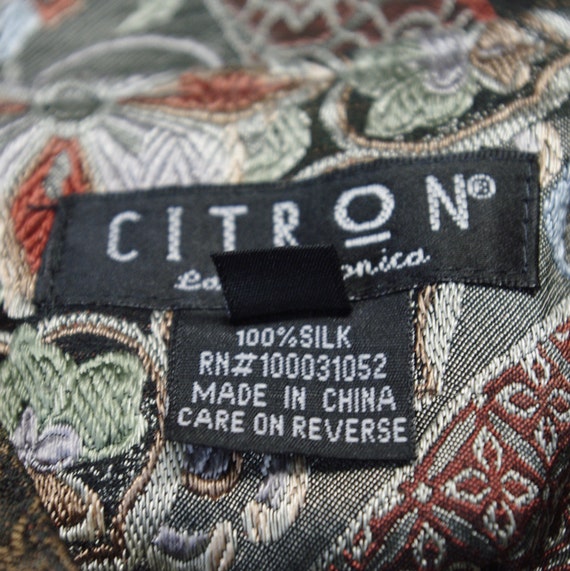 Asian Grey Silk Jacket, Collage Style Pattern, - Gem