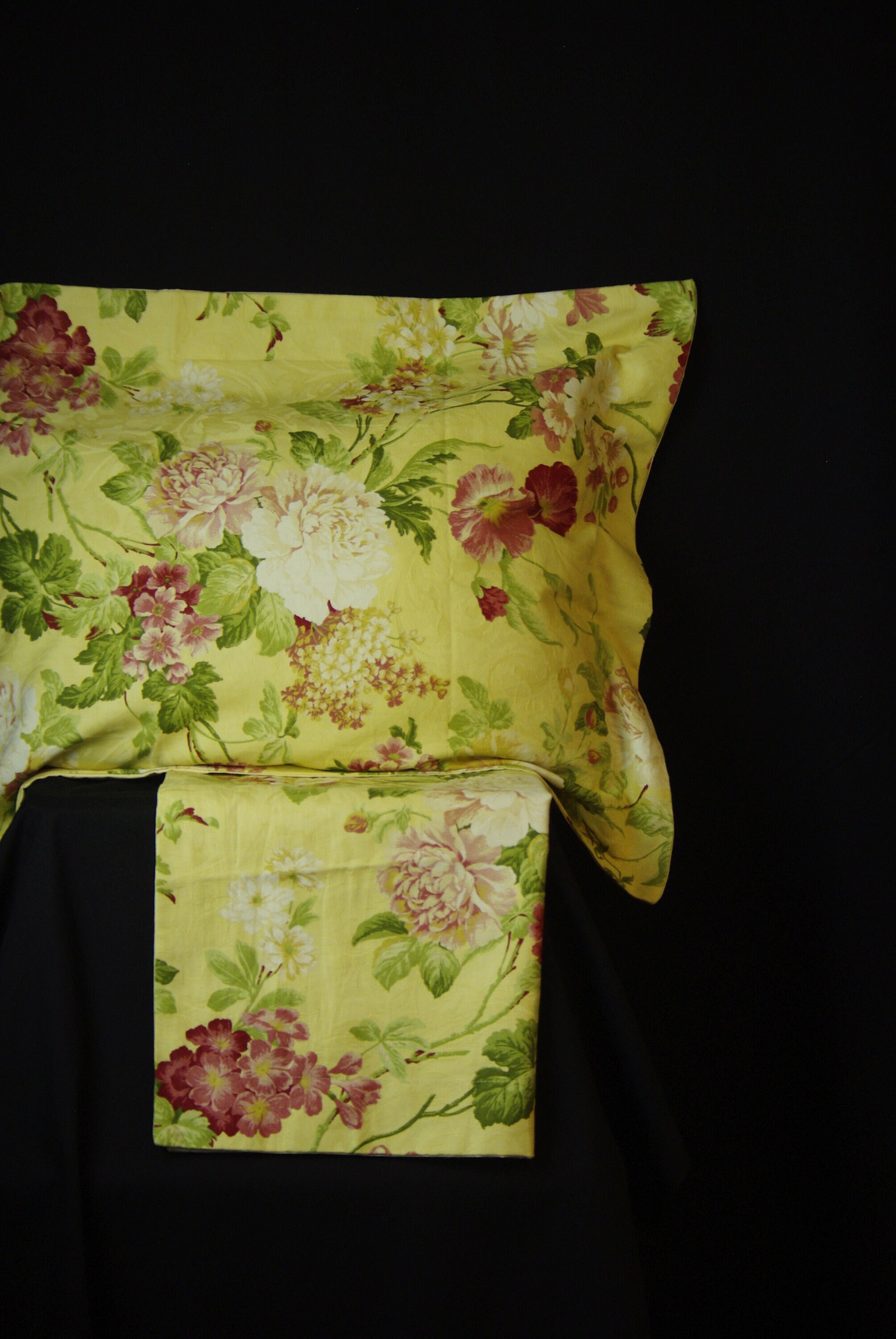 Pair Yellow Floral Shams King Size Custom Made Flange Style Plain ...