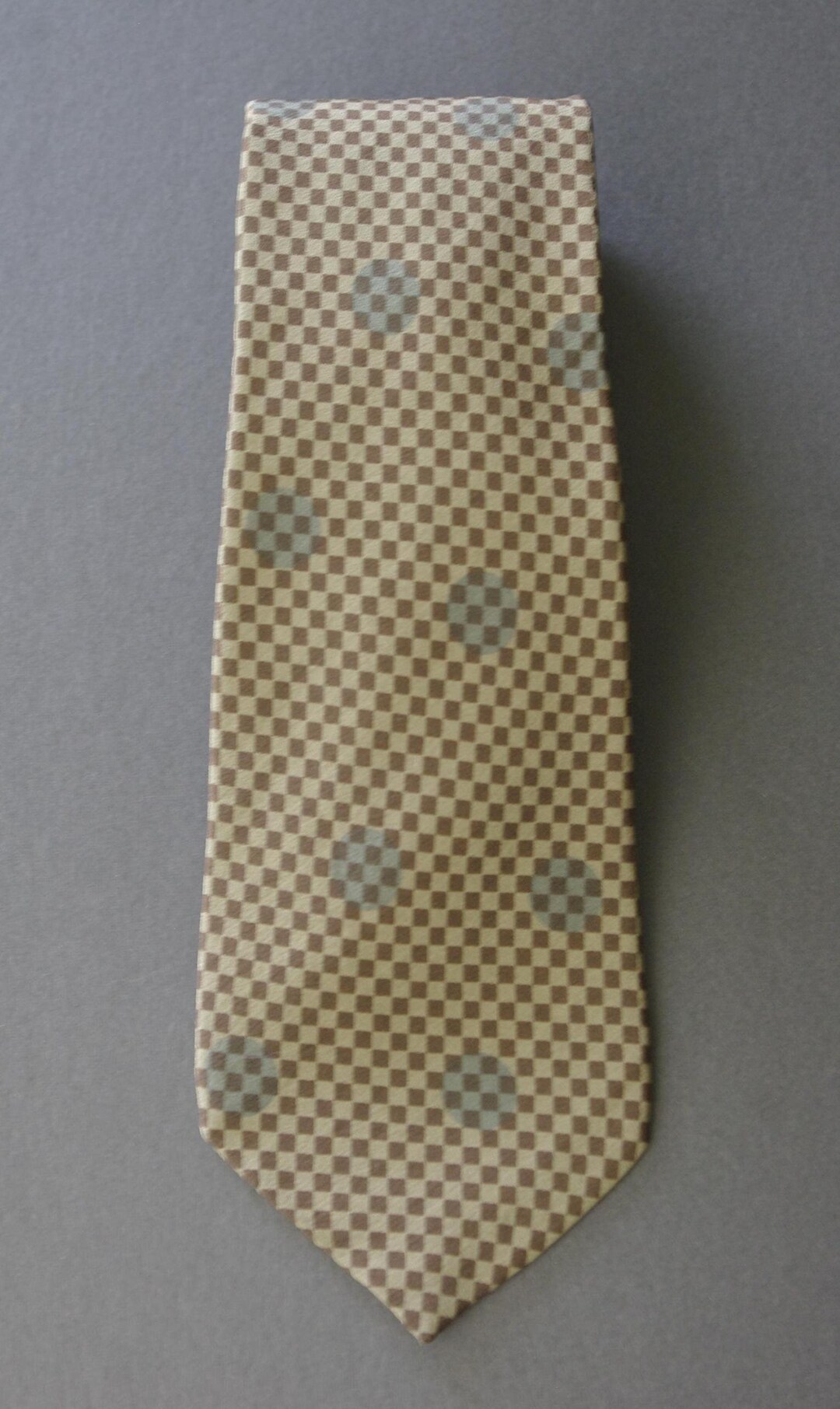 Brown Silk Tie Checker Board Pattern Grey Dot Detail Violet Silk Lining ...