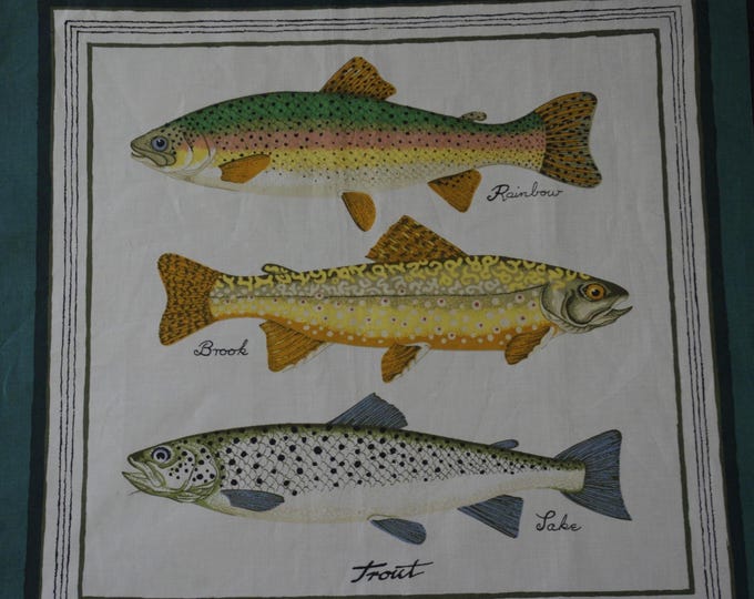 Fish Print Fabric Trout Design Vintage 80's Waverly 16 X 16 Panel ...