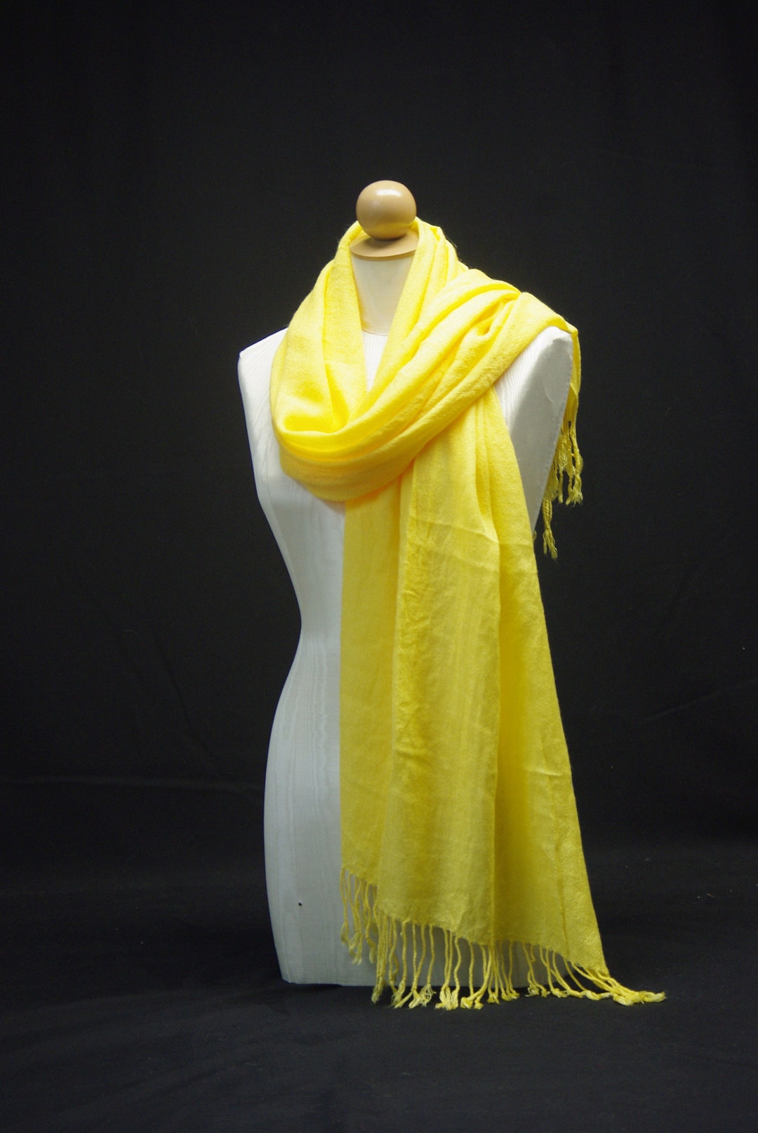 Marigold Yellow Pashmina Style Shawl Plain Weave With Fringes, Pashmina ...