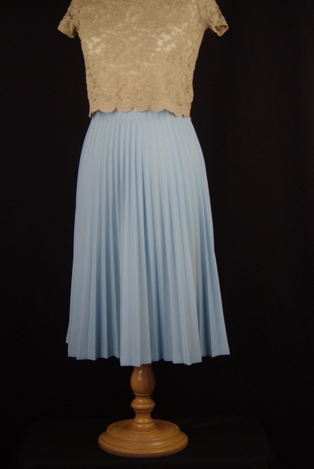 Blue Pleated Skirt Vintage 50's Unlined Size XS Elastic Waist Narrow ...