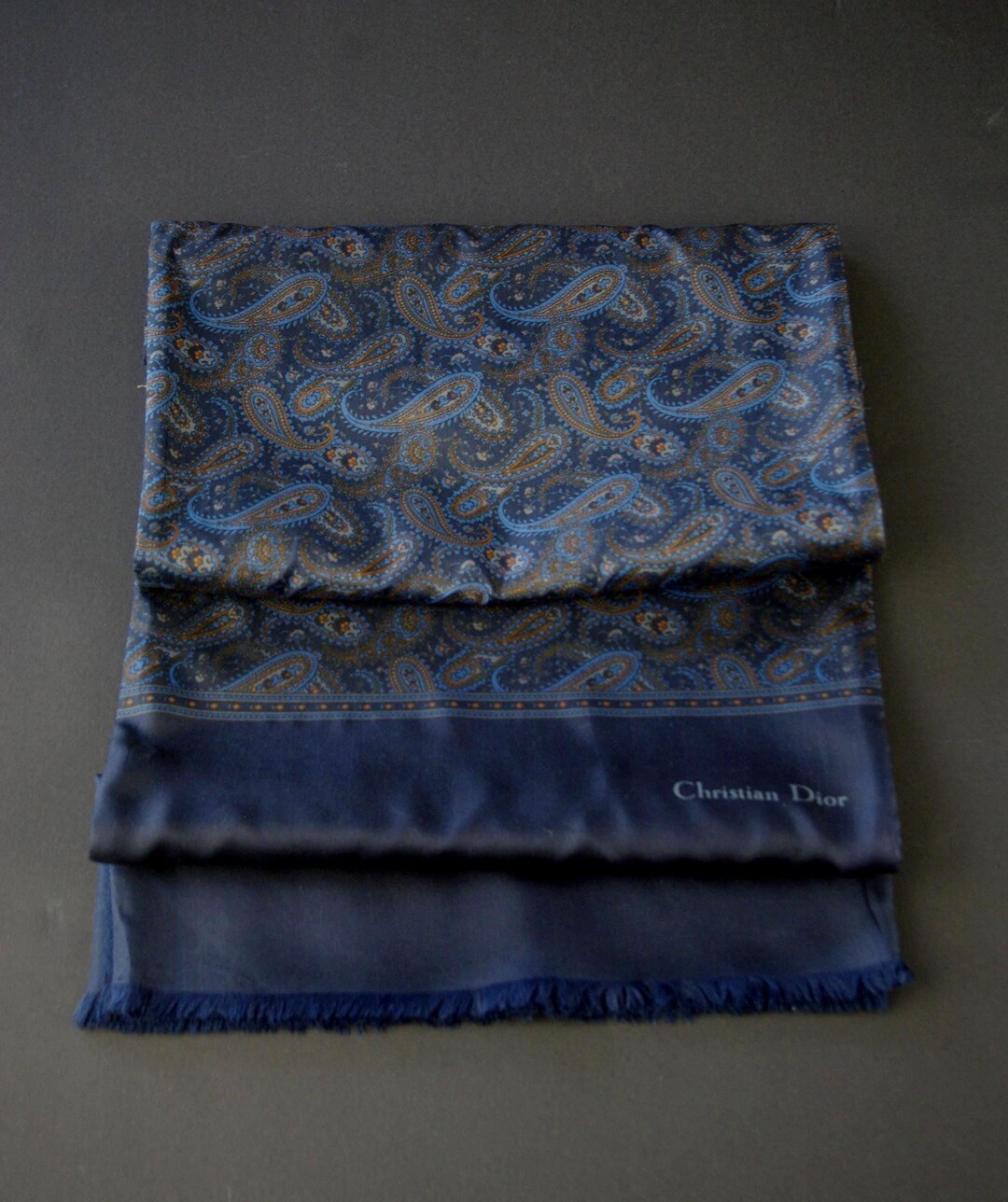 Christian Dior Opera Scarf Silk Wool Navy Blue Paisley 11" X 54" Formal ...