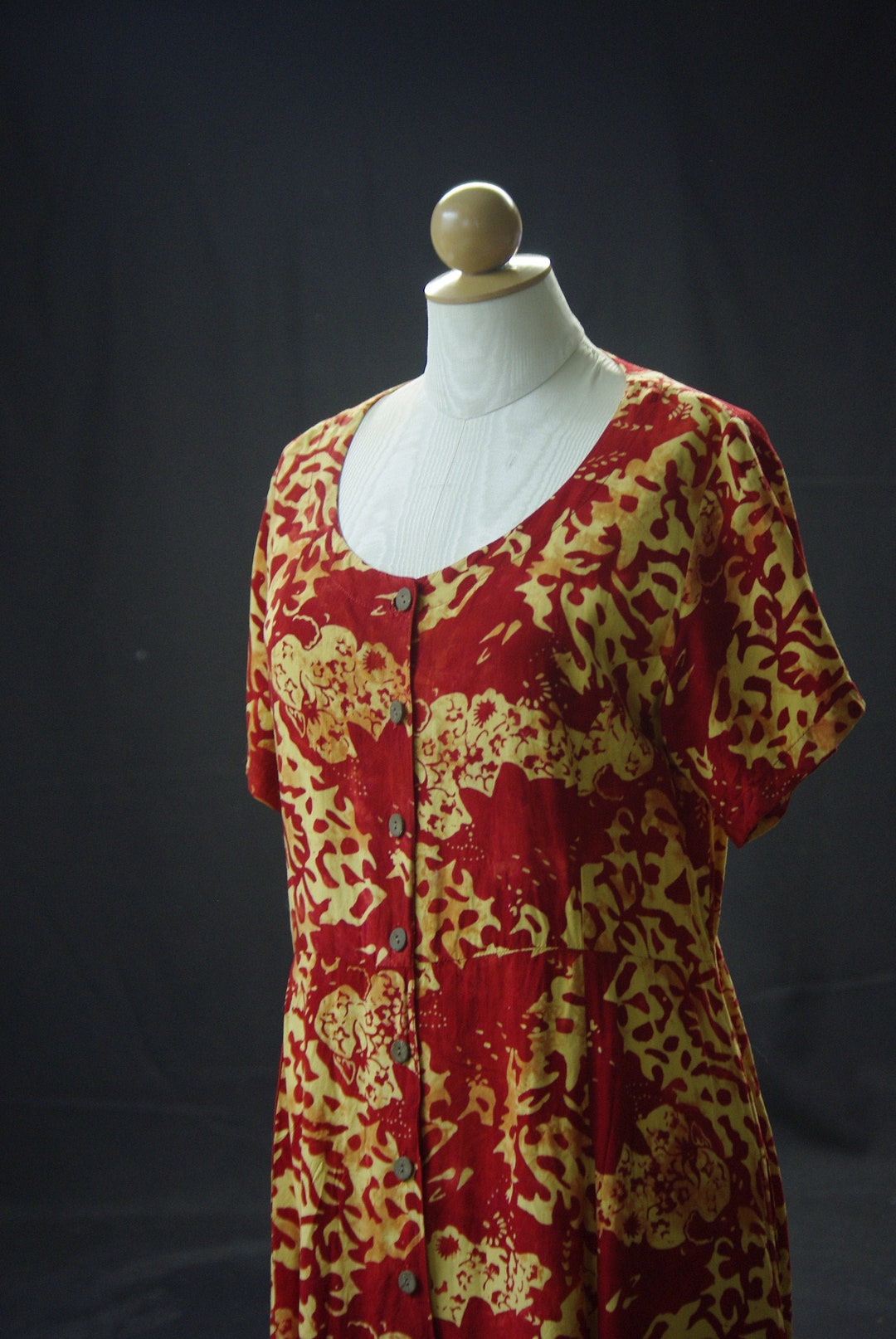 Red & Cream Batik Dress, - Etsy