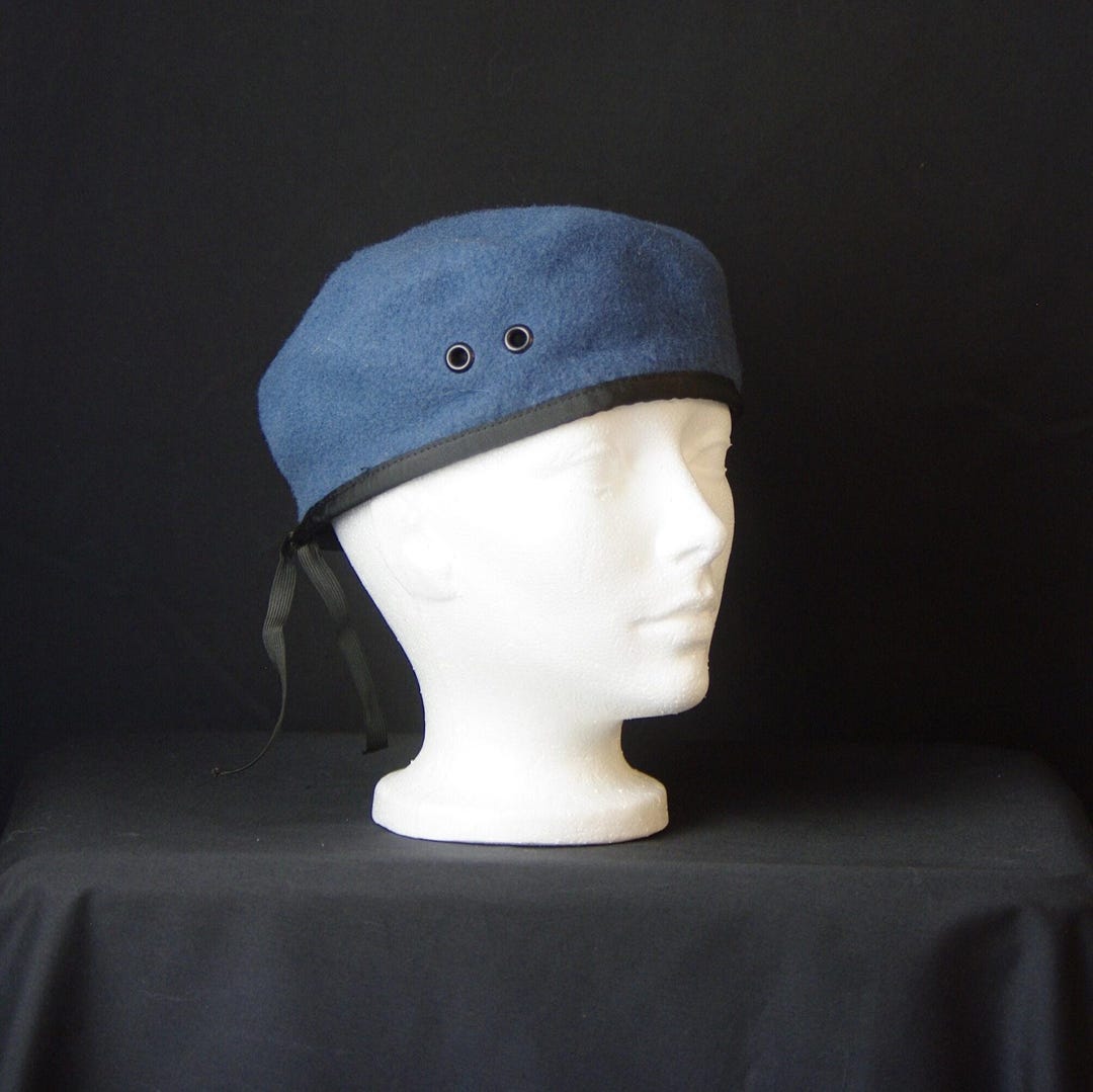 Basque Beret Military Style Blue Wool Size 7 1/8 Unisex Grommet Cloth ...