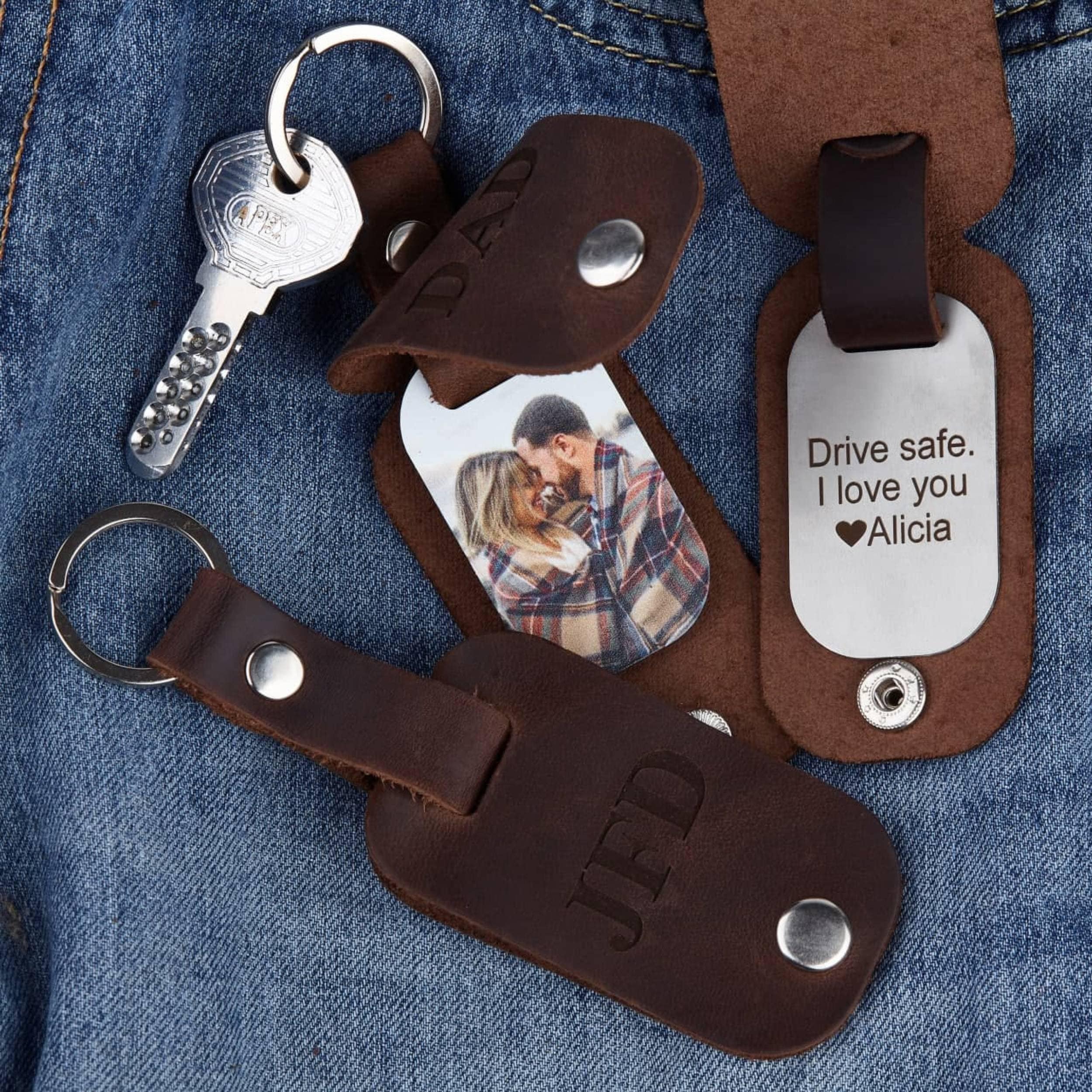 Mens Leather Key Chain With Photo Personalized Gift for Him - Etsy