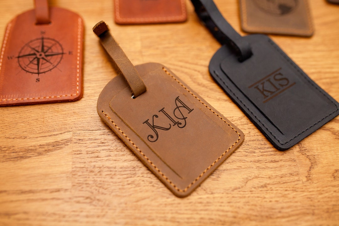 Leather Luggage Tags Personalized With Company Logo, Engraved Luggage ...