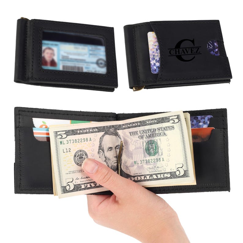 Personalized Leather Money Clip Wallet: Handmade Italian Leather Card ...
