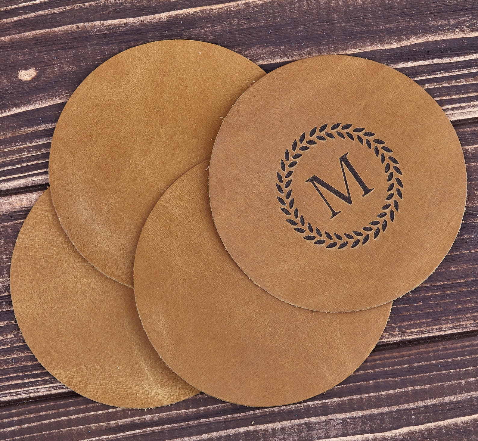 Personalized Leather Coasters Set of 4 Company Gift Monogram - Etsy