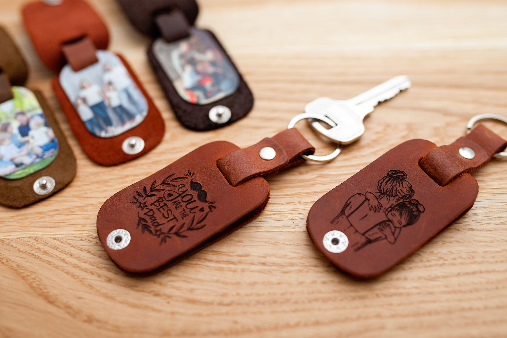 Mens leather key chain with photo Personalized gift for him | Etsy