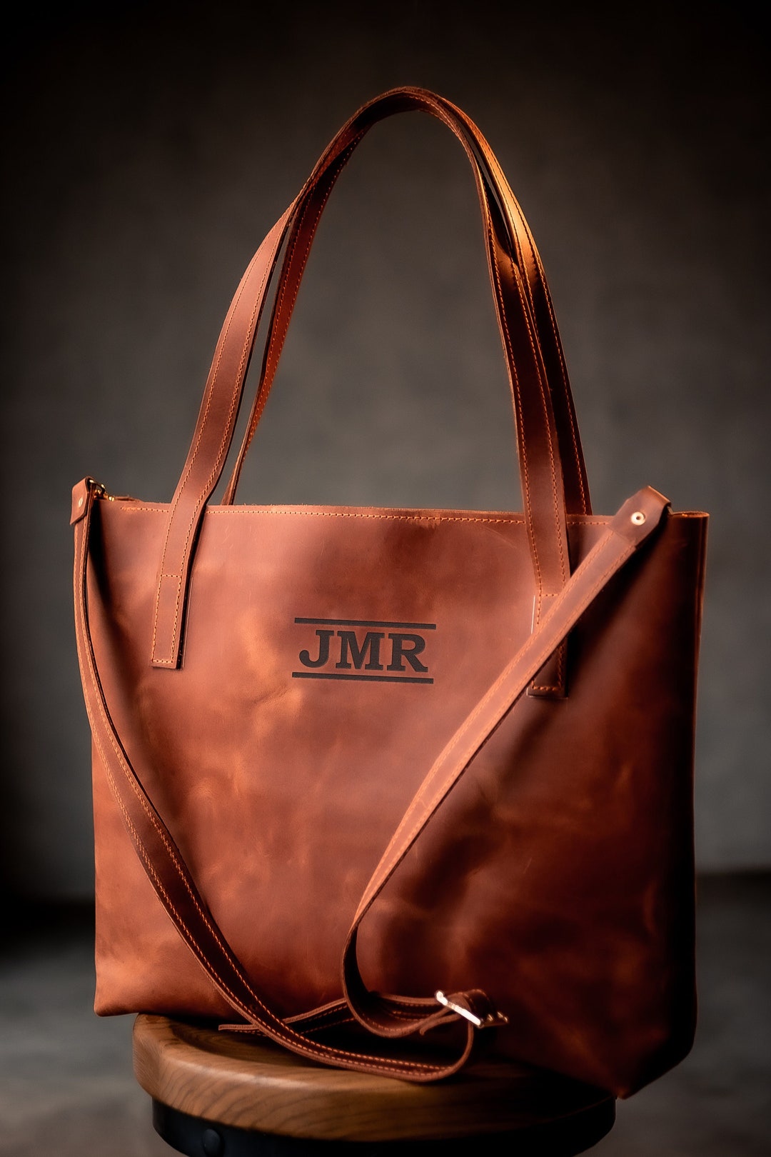 Personalized Leather Tote Bag: Handmade Monogram Crossbody - Etsy
