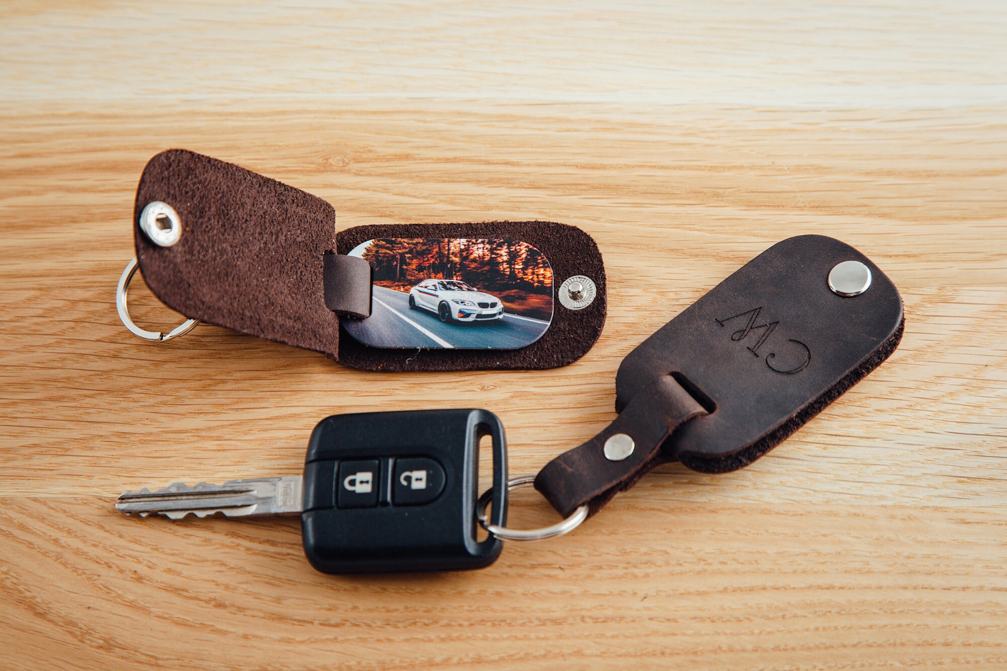 Mens leather key chain with photo Personalized gift for him | Etsy