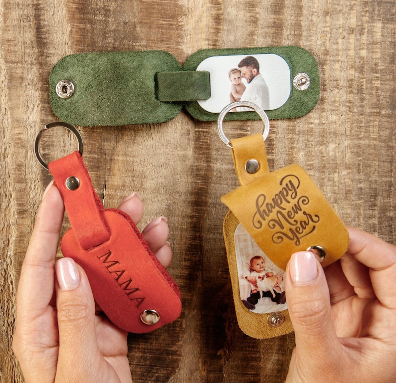 Personalized leather keychain for men Picture keychain for | Etsy
