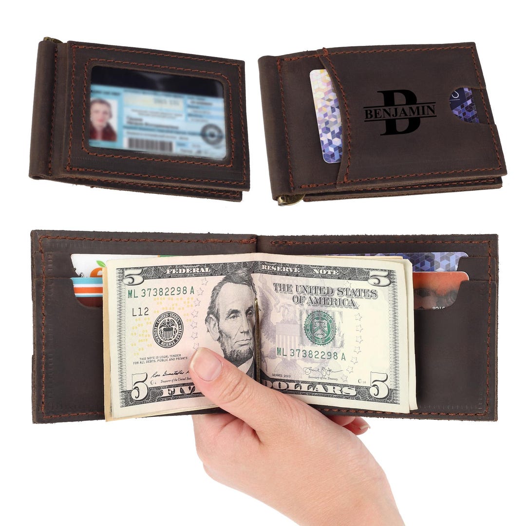Leather Money Clip Wallet Personalized, Valentines Gift for Him ...