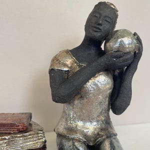Terracotta Statuette With Raku Finish, "spherical Embrace" - 20 X 7 X ...