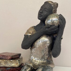 Terracotta Statuette With Raku Finish, "spherical Embrace" - 20 X 7 X ...