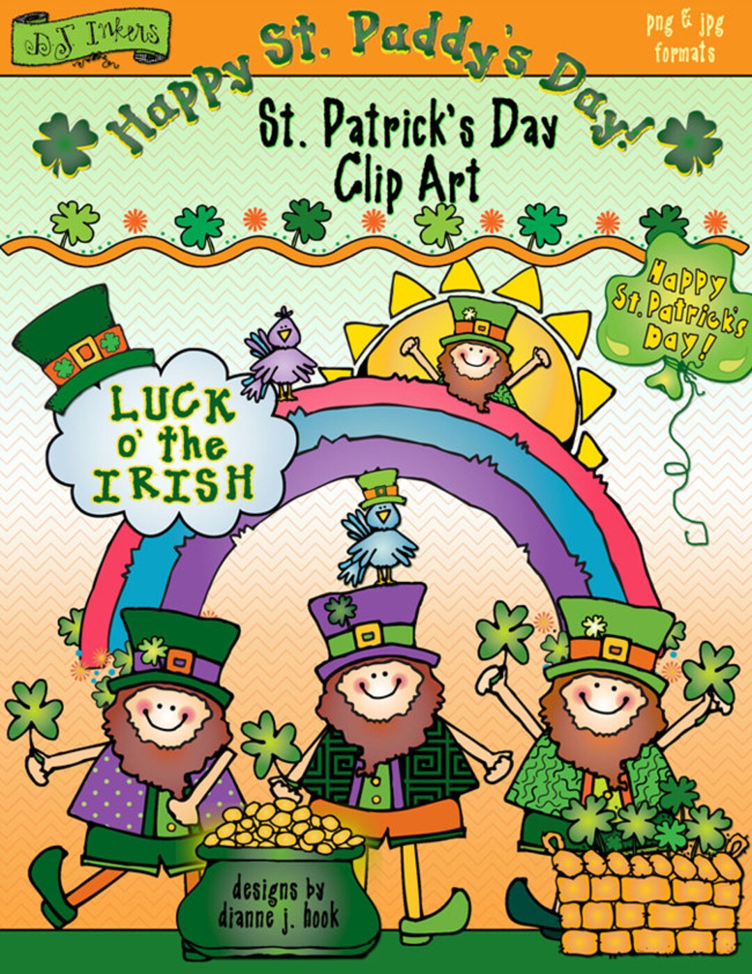 St. Patrick's Day Clip Art - Cute Irish Leprechauns and Shamrocks by DJ ...