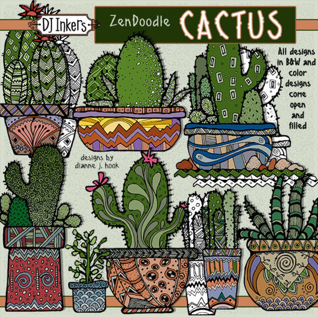 DJ Zen-doodle Cactus Clip Art for Desert, Summer and Sharp Creators by ...
