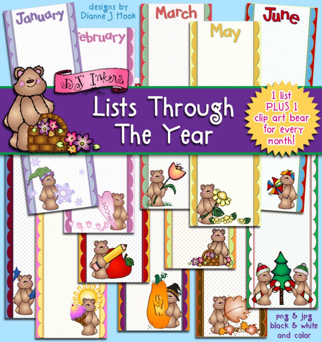 Lists Through the Year Clip Art & Printables - Etsy