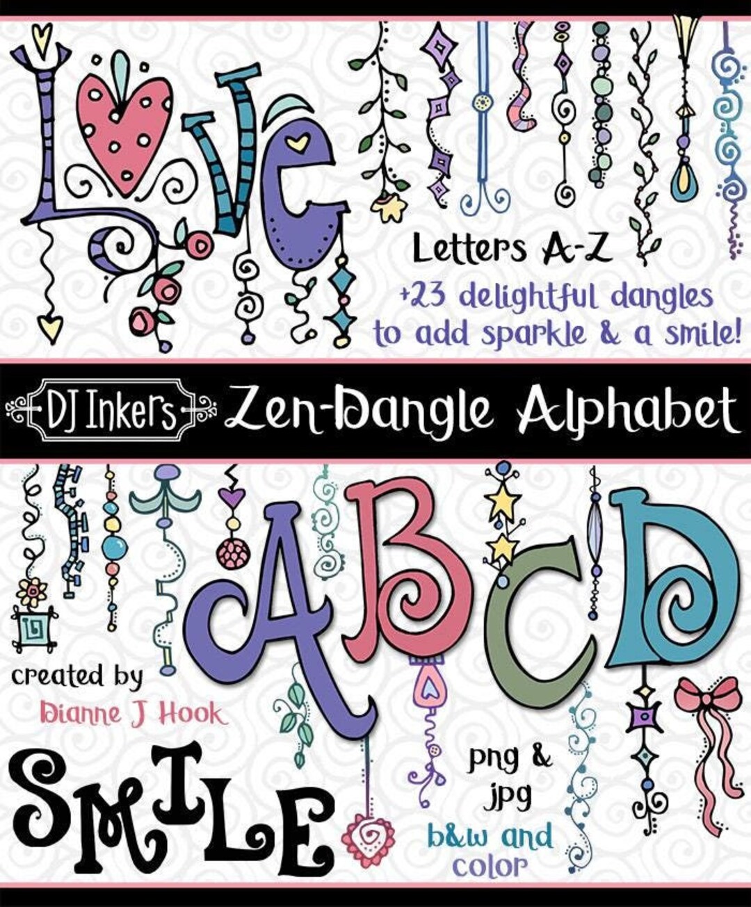 Zen-doodle Dangles Clip Art Alphabet - Monogram Letters and 23 ...