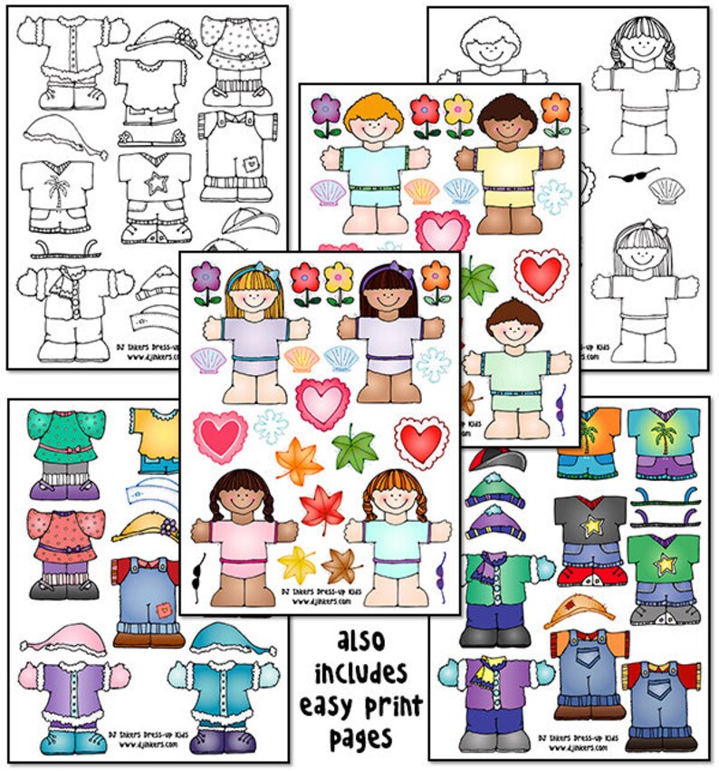 Dress-up Kids Printable Paper Dolls and Digital Clip Art Girls and Boys ...