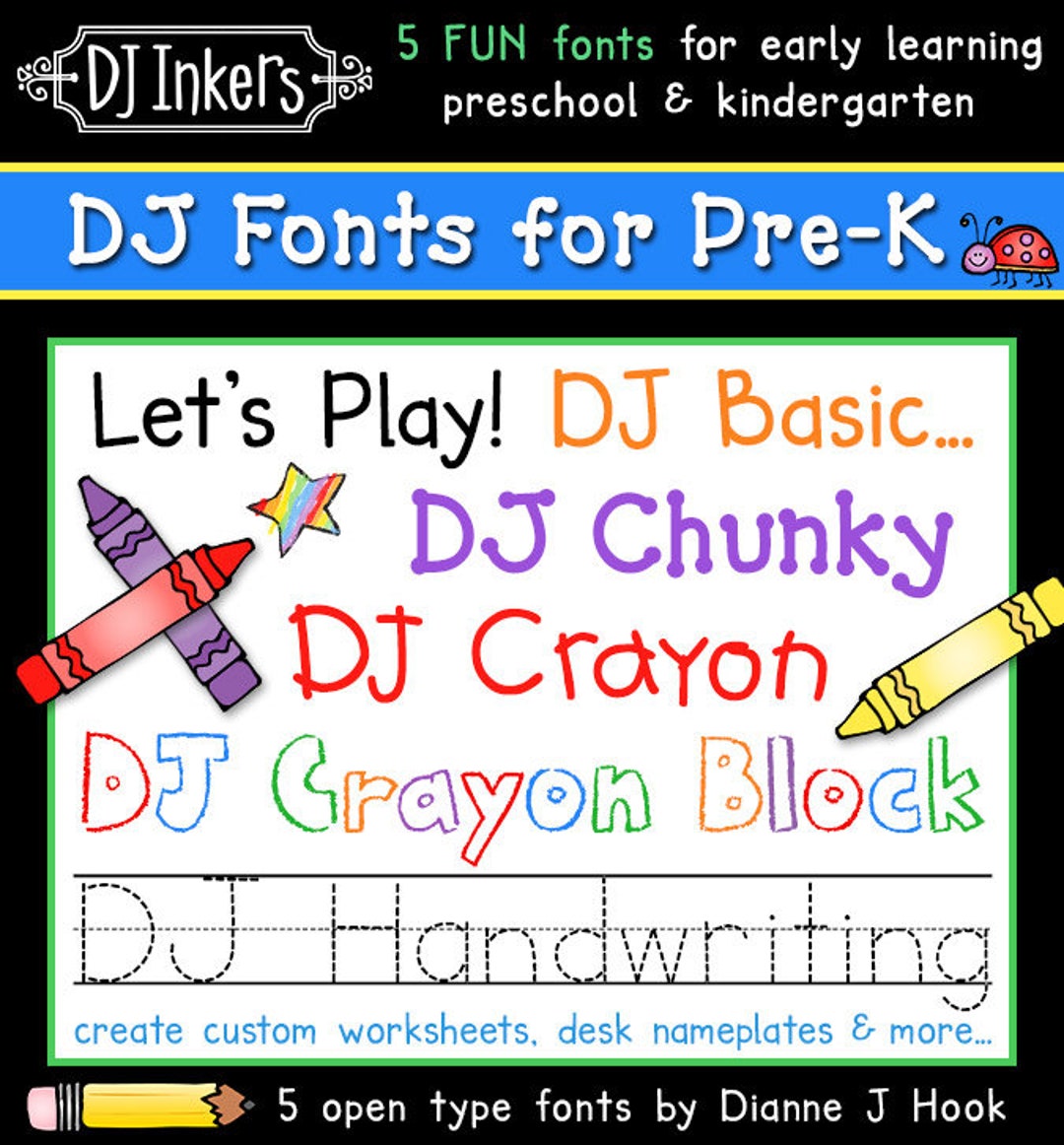 Fonts for Pre-k Bundle - 5 Fonts for Preschool and Kindergarten ...