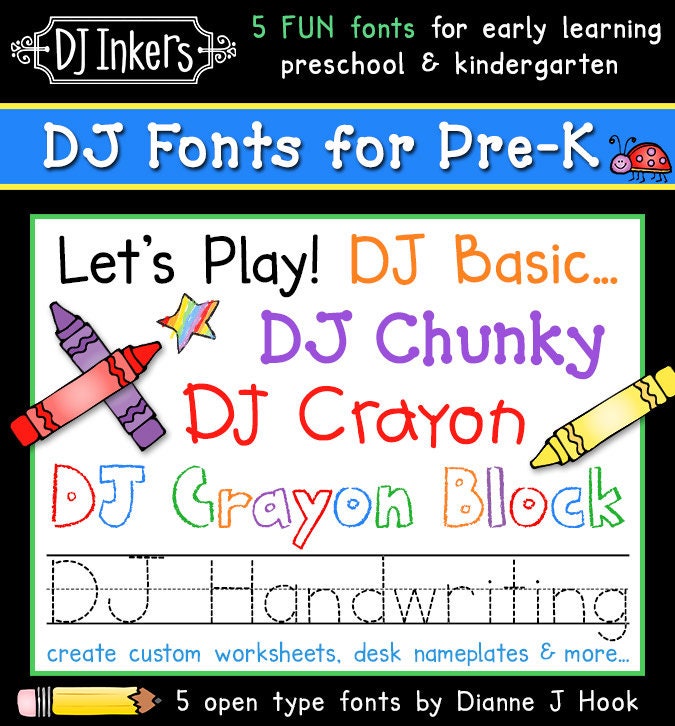 DJ Fonts for Pre-k 5 Fonts for Preschool and Kindergarten Teachers by ...