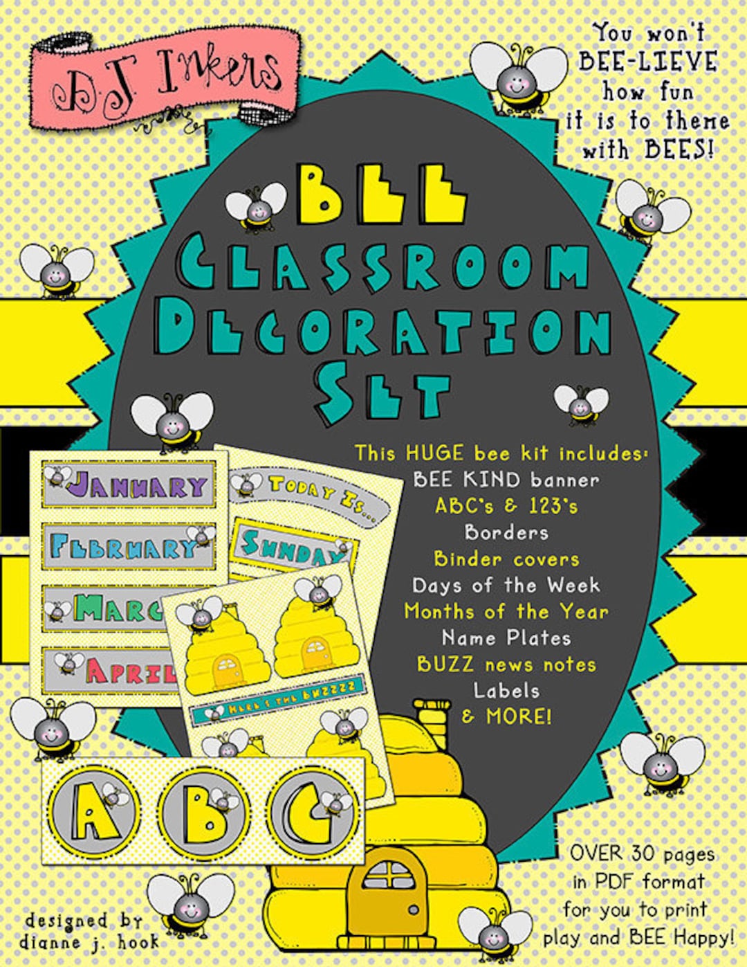 Bee Kind Classroom and Printable Decoration Set for School, Parties and ...