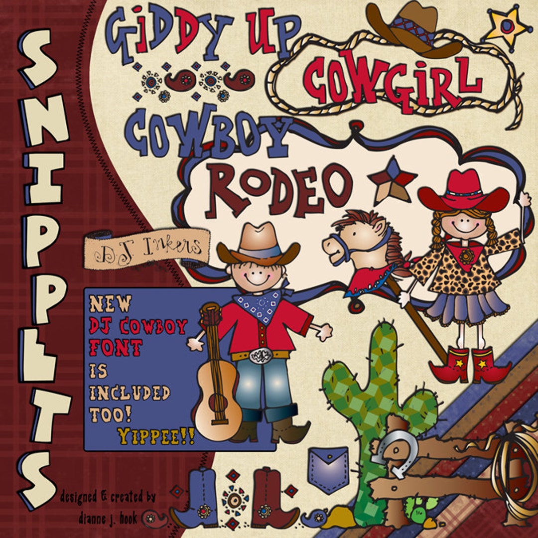Cowboy Clip Art Snippets With Coordinating Cowboy Font, Borders ...