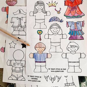 Costume Dress-up Kids Printable Paper Dolls in Black & White and Color ...