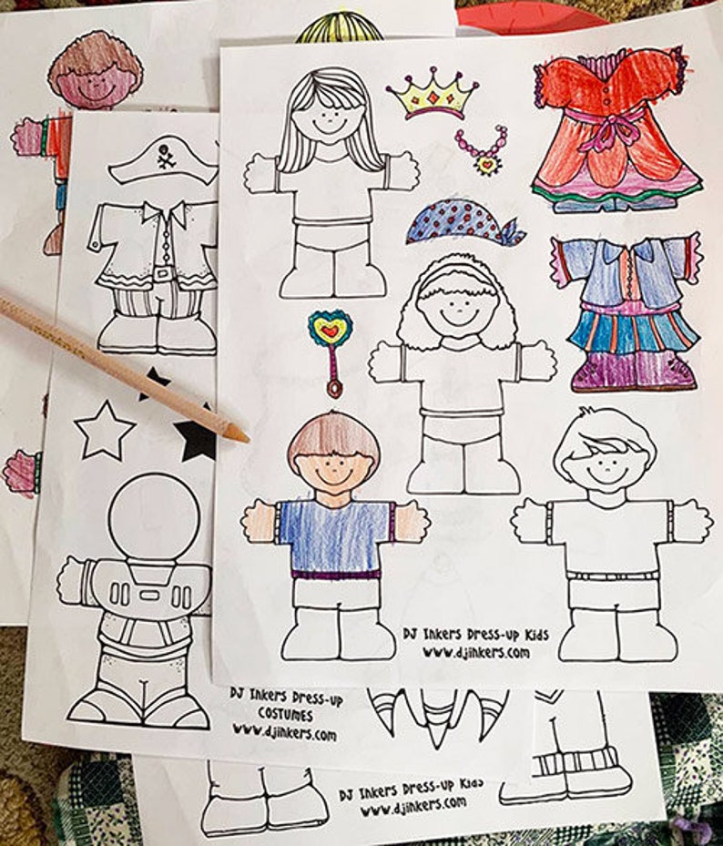 Costume Dress-up Kids Printable Paper Dolls in Black & White and Color ...