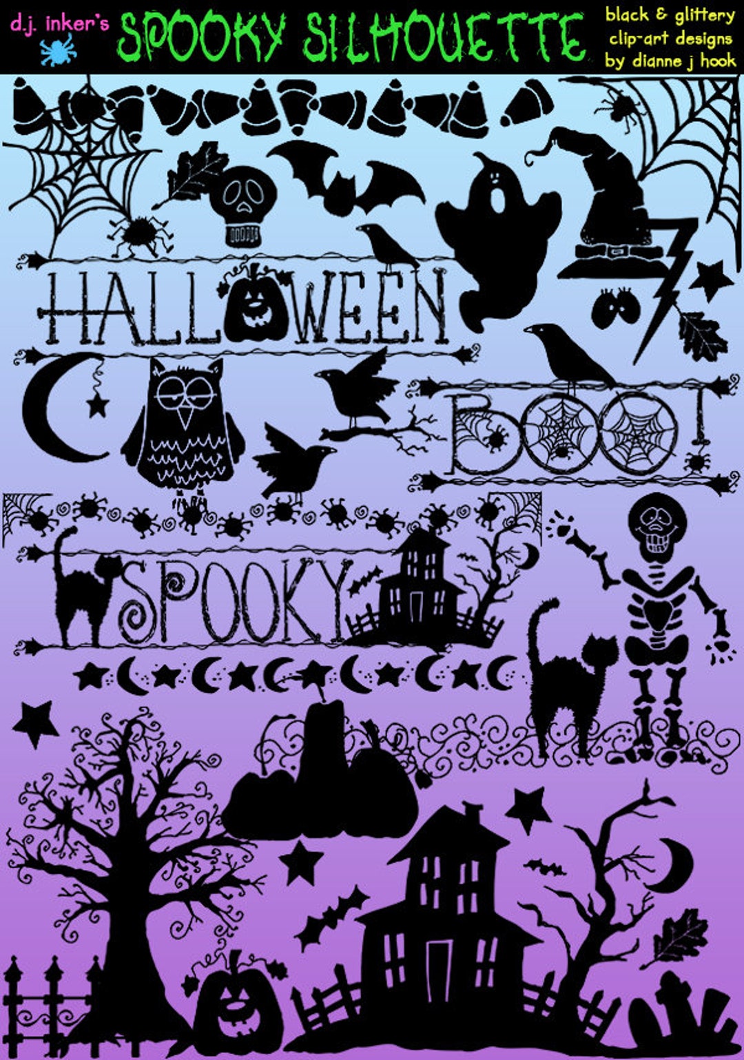 Spooky Silhouette Halloween Clip Art Shadows by DJ Inkers - Etsy