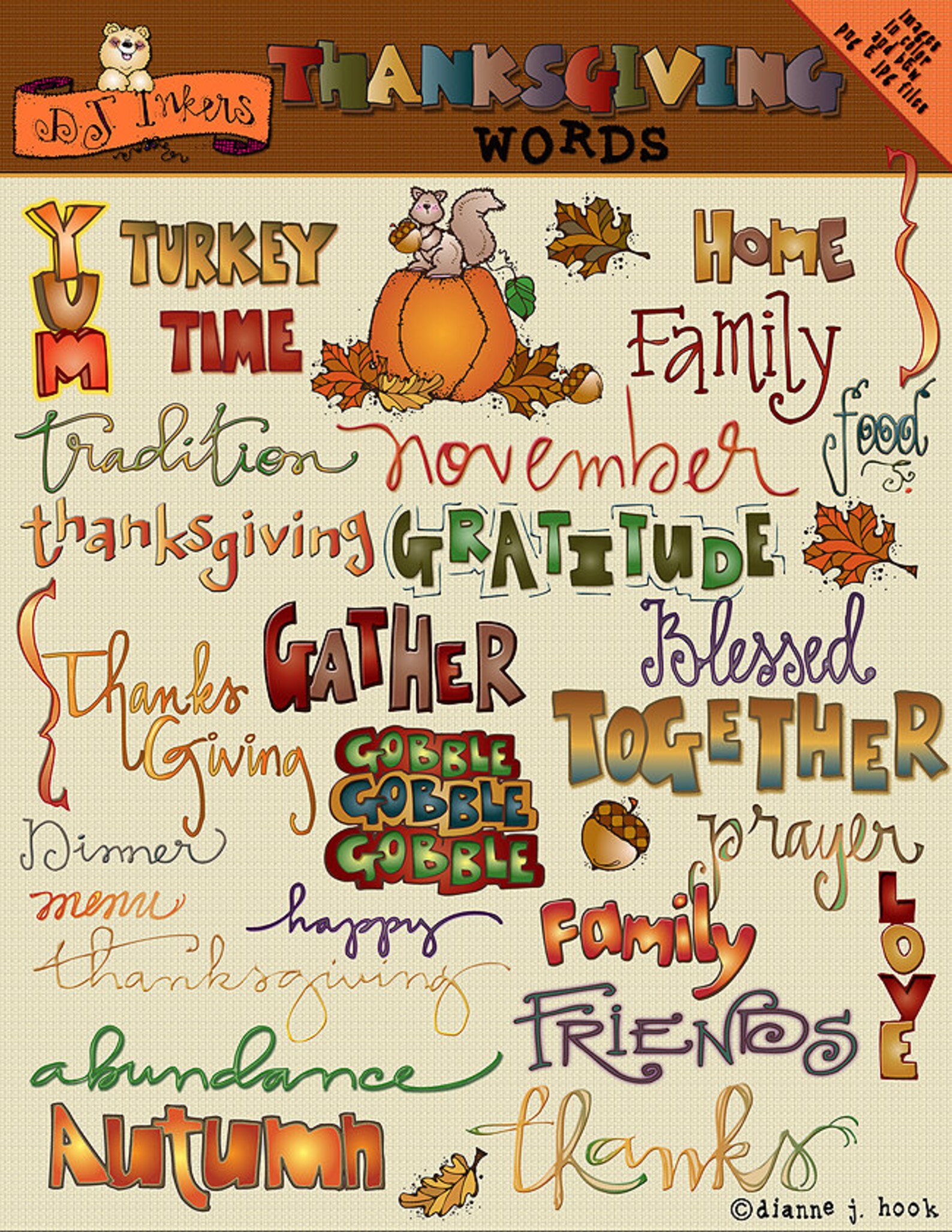 Thanksgiving Words Clip Art for Fall and Harvest Time by DJ Inkers - Etsy