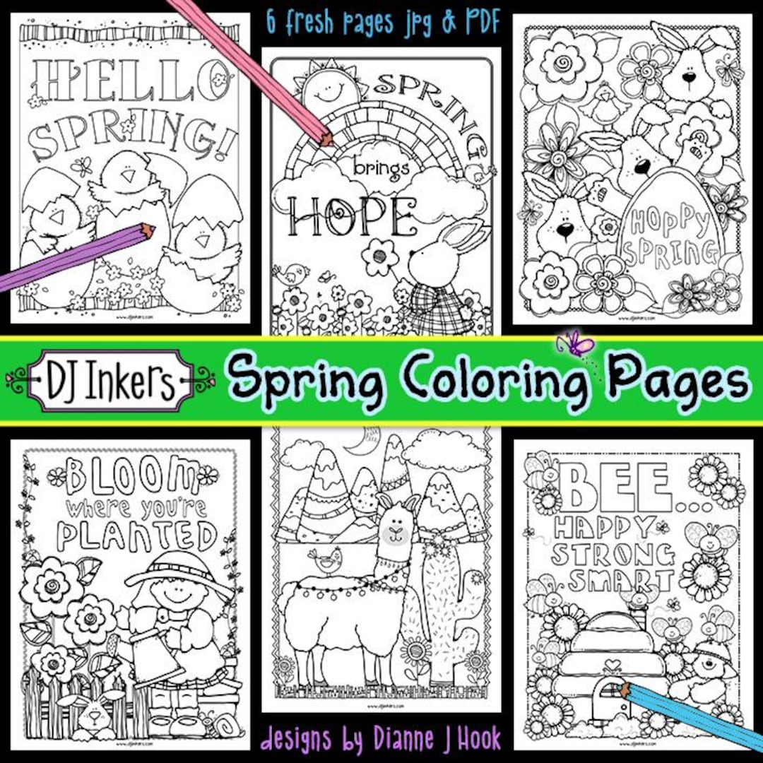 Spring Coloring Pages - 6 Printable Designs for Springtime, Easter and ...