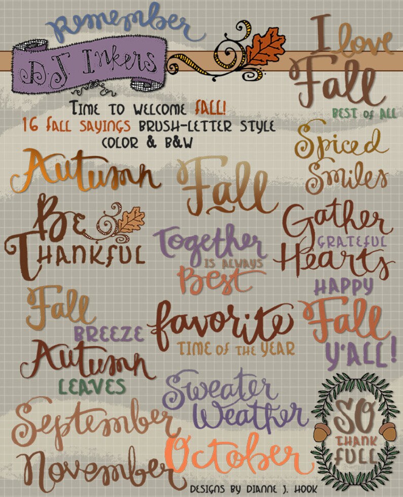 Fall Sayings and Clip Art Brush Words for Autumn and Harvest Time by DJ ...