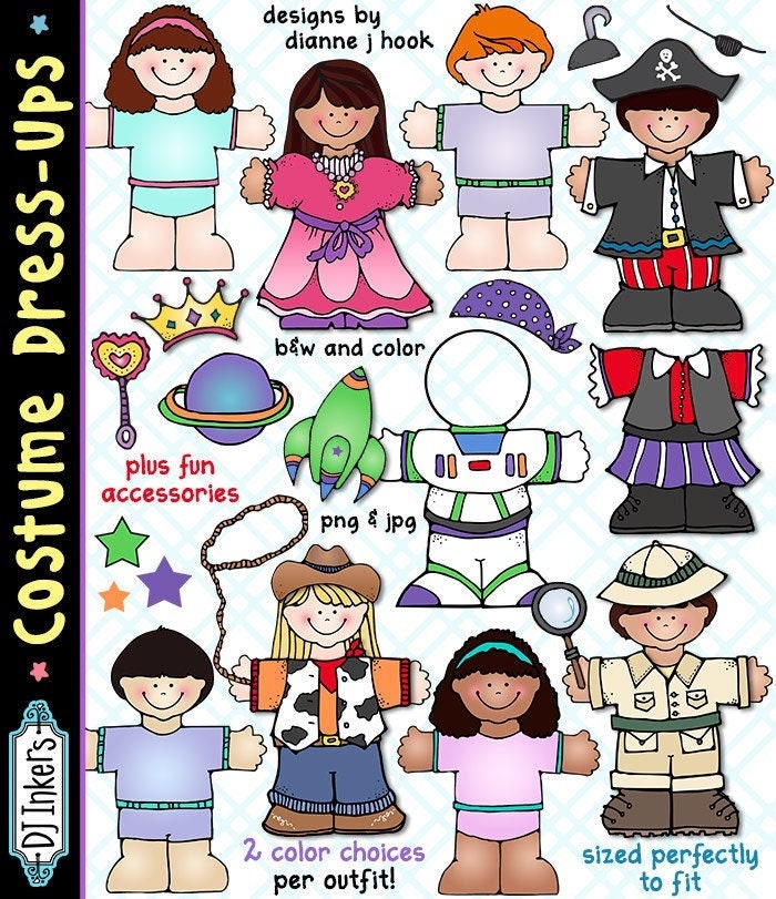 Costume Dress-up Kids Printable Paper Dolls in Black & White and Color ...