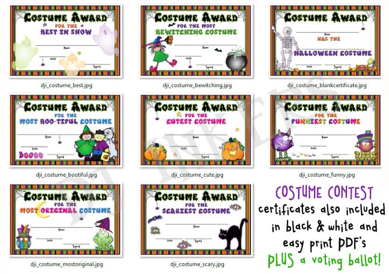 Costume Contest - 8 Printable Certificates for Halloween - Etsy