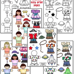Costume Dress-up Kids Printable Paper Dolls in Black & White and Color ...
